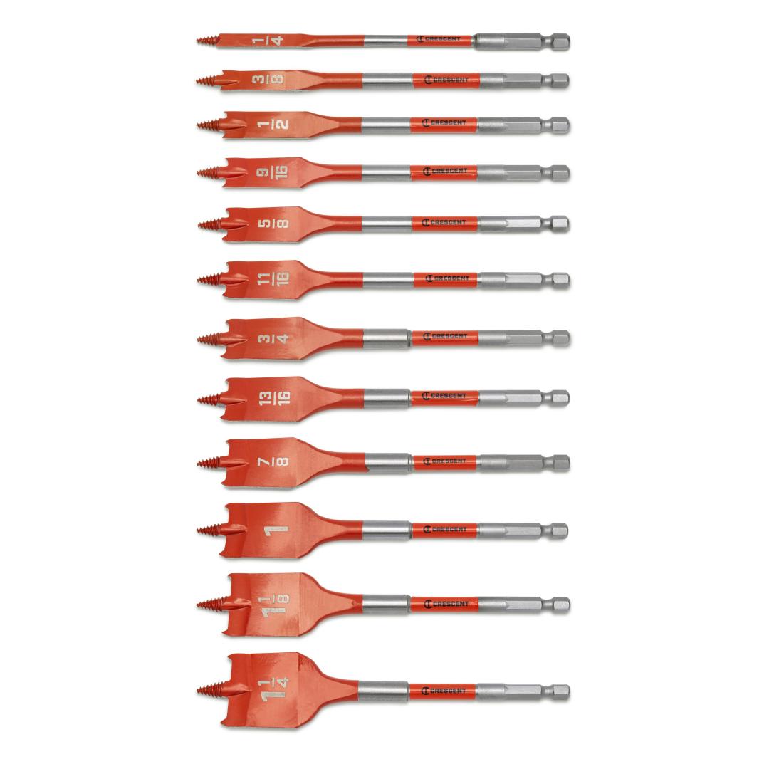 12 Pc. Screw Point Spade Drill Bit Set | Crescent Tools